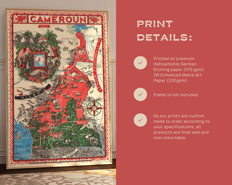 Pictorial Map of Cameroon | Cameroon | 1950 L. Craste Vintage Map ...