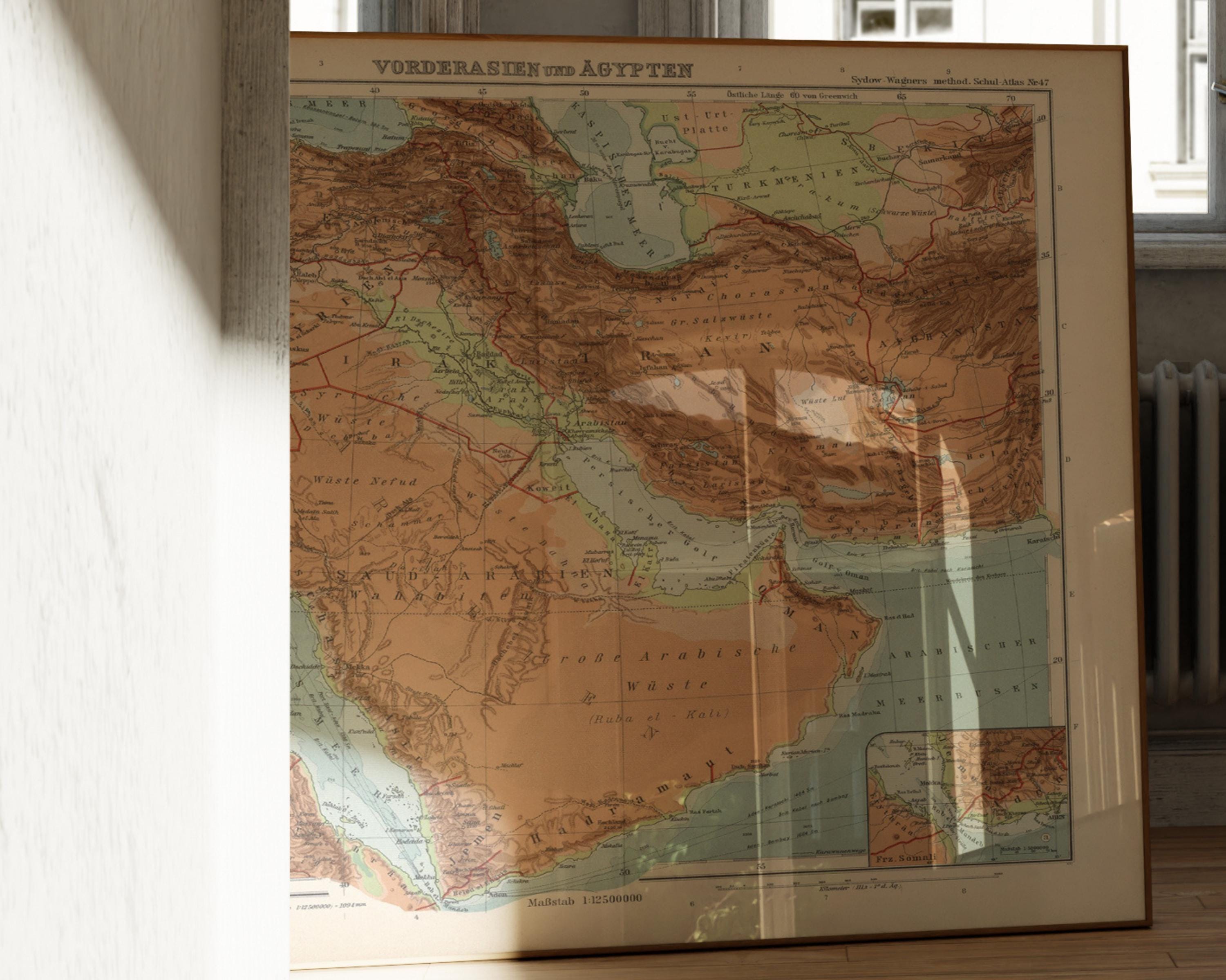 1940 Map of the Middle East | Egypt | Saudi Arabia | Hermann Wagner Map ...