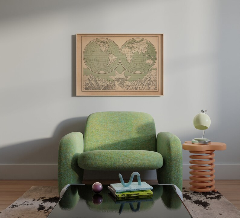 Archival Map of World Hemispheres by Muhammad Ramzi 1910 Vintage Map ...