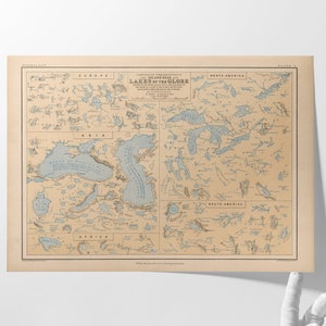 Comparative Map of Inland Lakes and Sea of the Globe Vintage ...