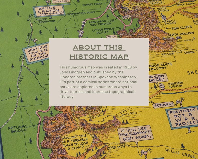1940 Hysterical Map of Bryce Canyon | Pictorial Map | Vintage ...