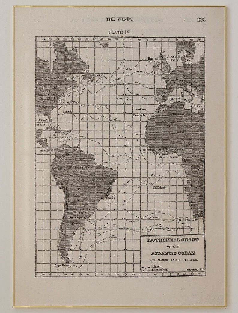 1857 Atlantic Ocean Isothermal Winds Map | Matthew Fontaine Maury ...