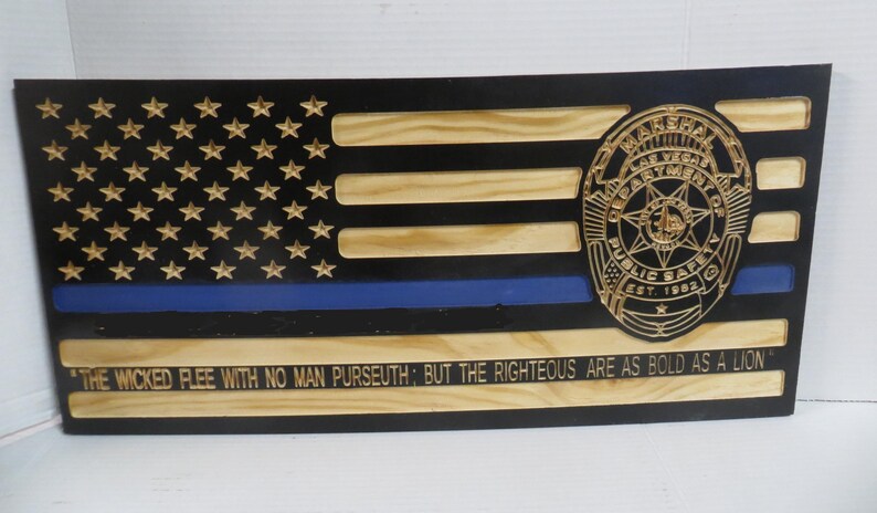 Personalized Wooden American Flag - Blue/gold Line - NYPD Badge - Law ...