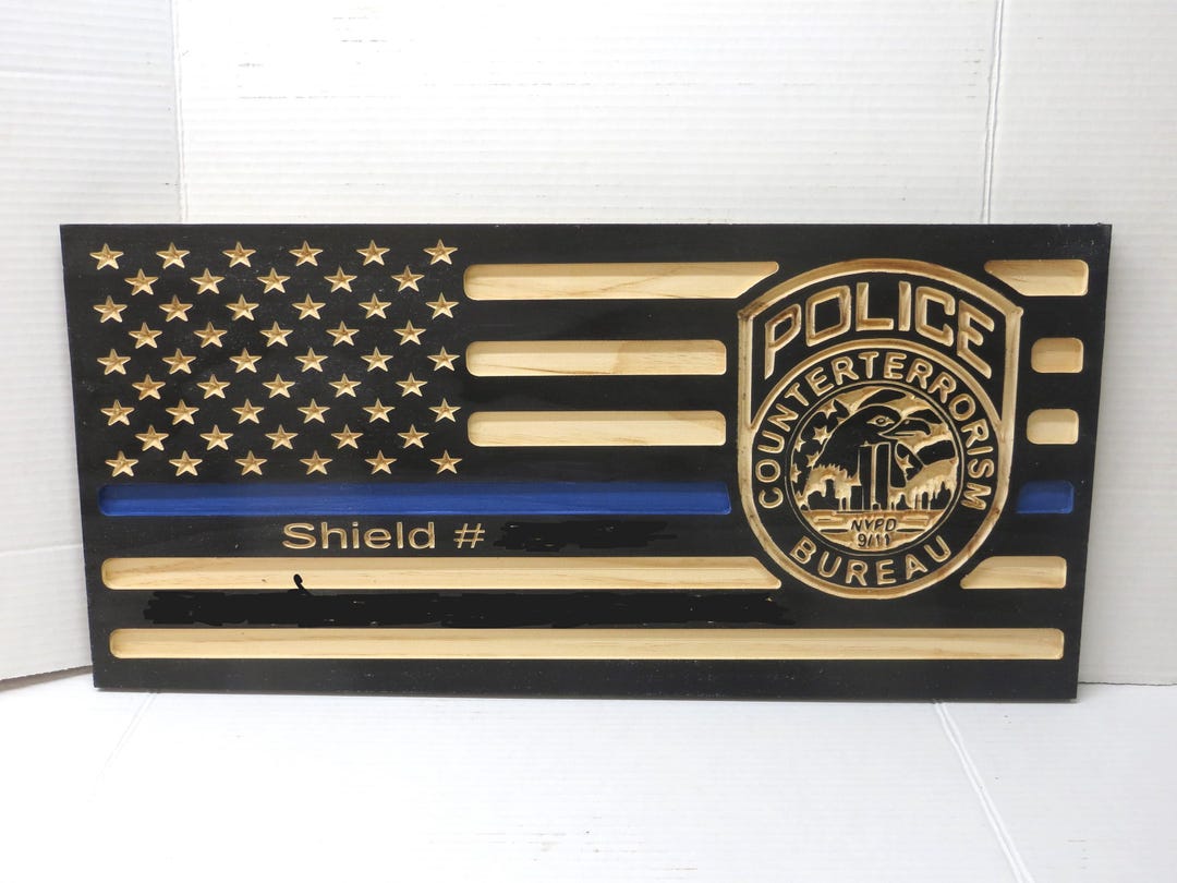 Handmade Wooden American Flag - Thin Blue Line - NYPD Personalized ...