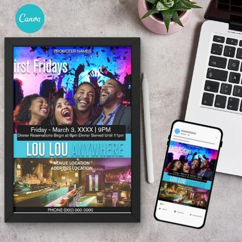 Editable First Fridays Event Flyer Canva Template | Dinner & Lounge ...