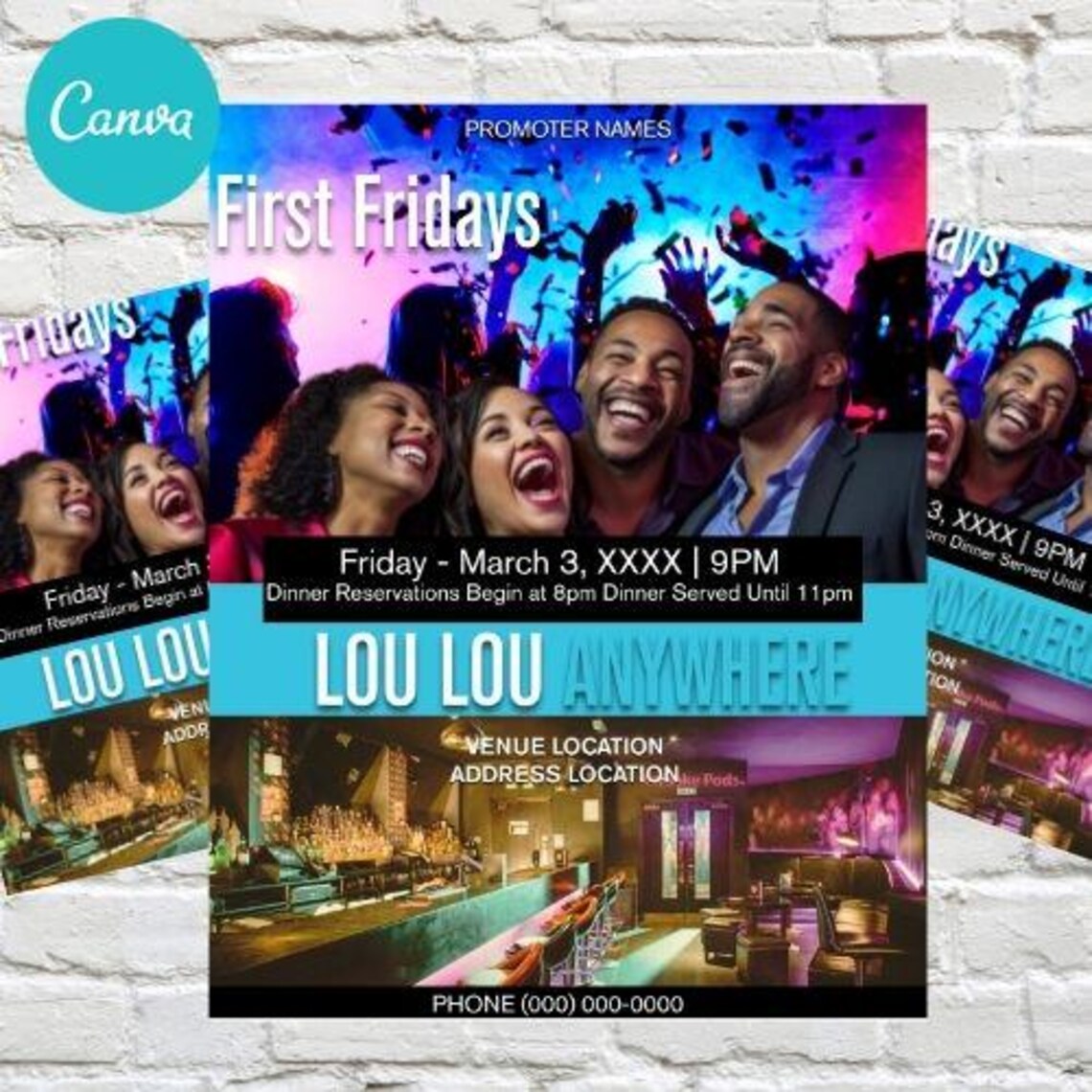 Editable First Fridays Event Flyer Canva Template | Dinner & Lounge ...