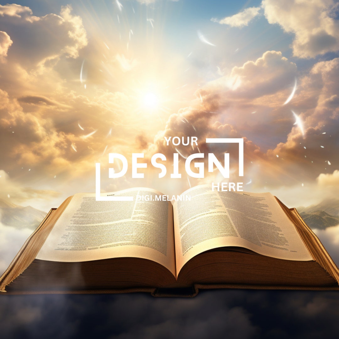 Bible Inspirational Open Book Digital Background, Sunrays Heaven Design ...