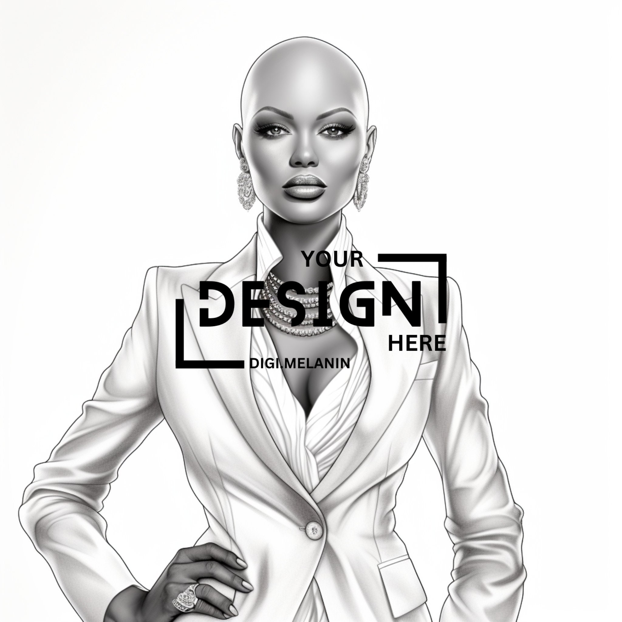 Elegant Bald Shaved Mannequin Digital Poster, Striking Beauty Portrait ...