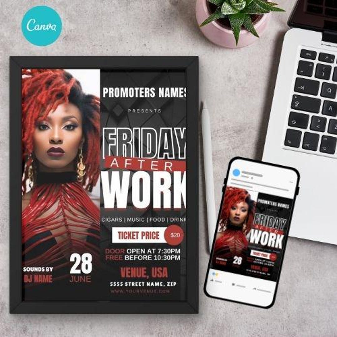 Canva Template: Friday After Work, Club Flyer for Canva, Editable on ...
