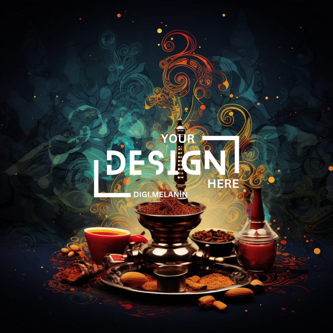 Hookah, Digital Chai Tea Set Poster, Indian Spice Kitchen Art ...