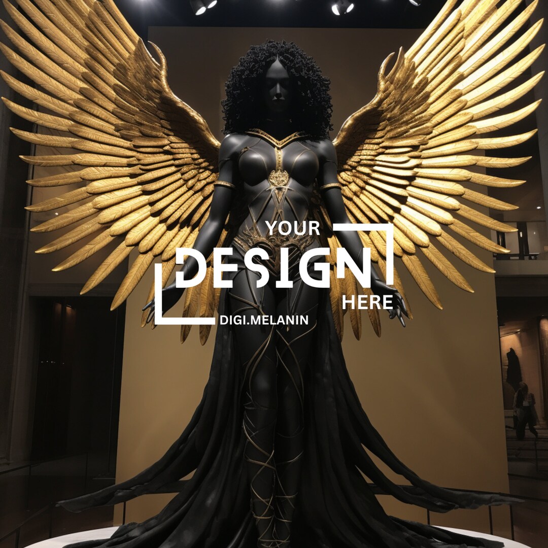 Majestic Angel Warrior Art Print, Golden Winged Female Guardian ...