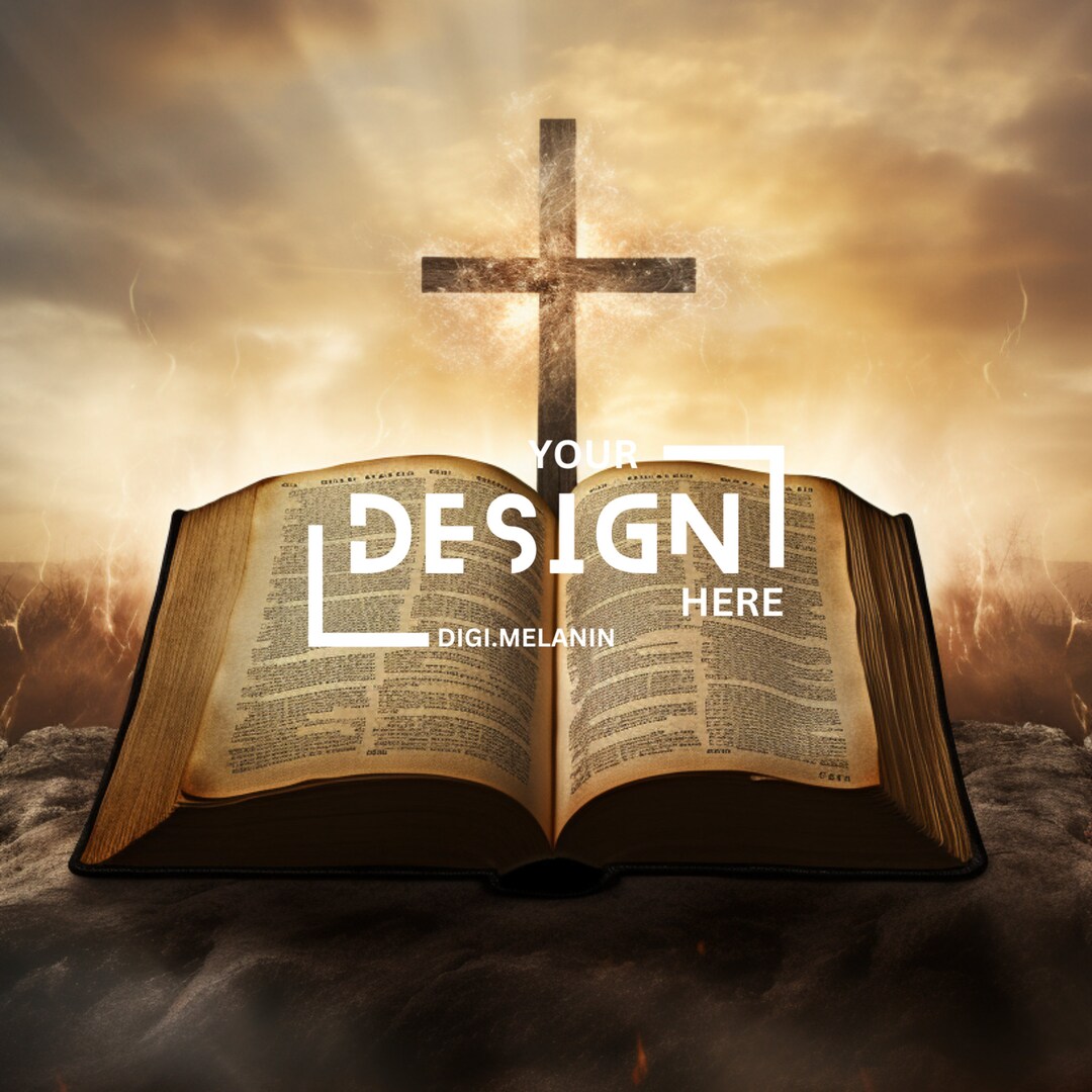 Digital Bible Mockup, Open Book Display With Cross for Marketing ...