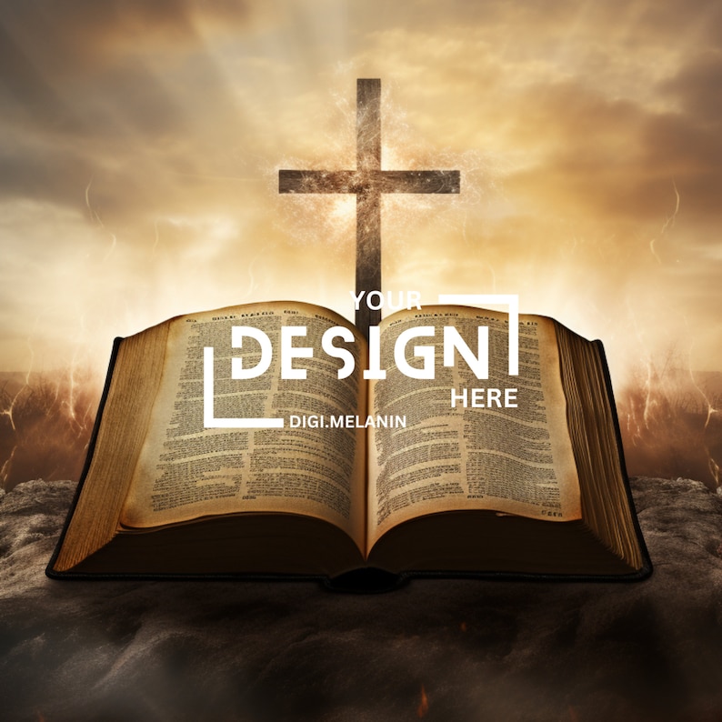 Digital Bible Mockup, Open Book Display With Cross for Marketing ...