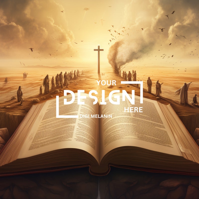Christian Digital Art, Open Bible With Cross Landscape, Inspirational ...
