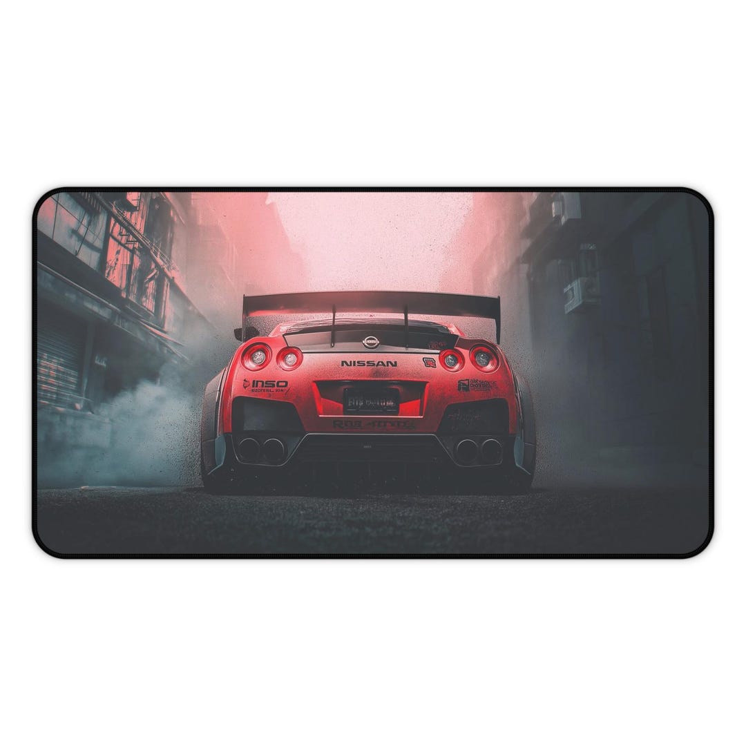 Red Nissan GTR Desk Mat | Rear View Racing, Foggy Drift Mouse Pad - Etsy