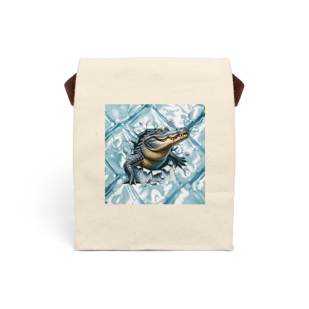 Alligator Coming Out of Wall Canvas Lunch Bag With Strap Cute Gator ...