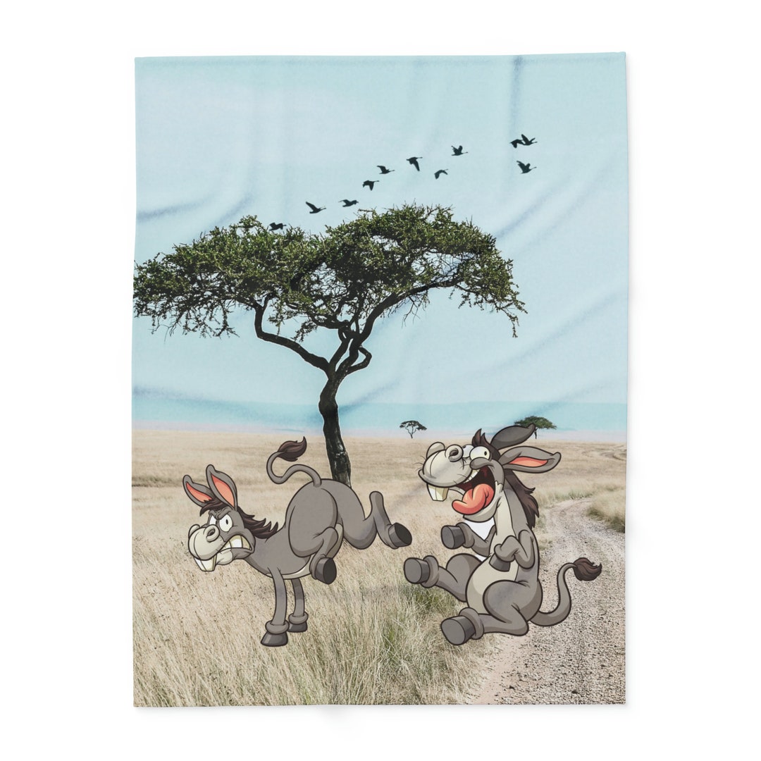 Laughing Donkey Being Kicked by Angry Donkey Arctic Fleece Blanket ...