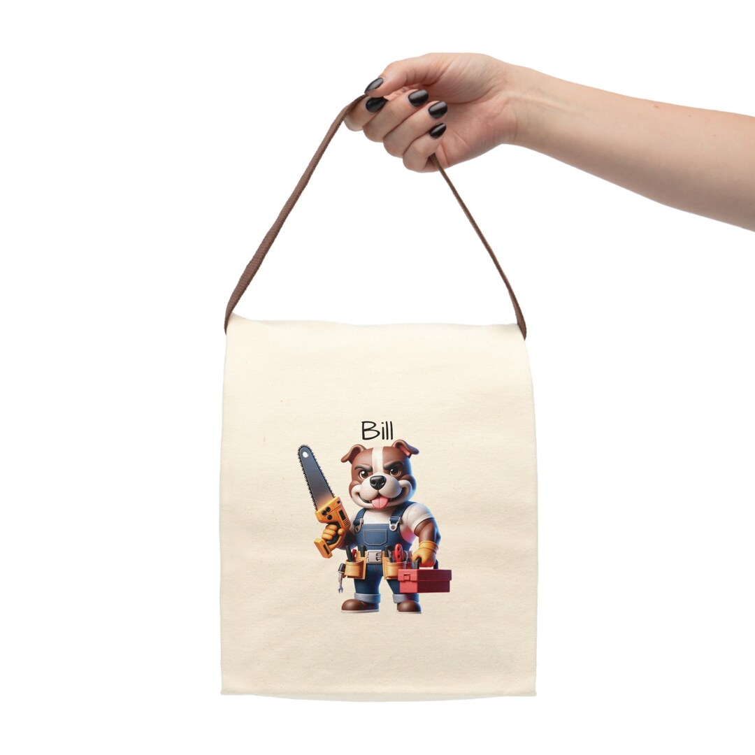 Personalized Men's Pitbull Carpenter Holding a Saw Canvas Lunch Bag ...