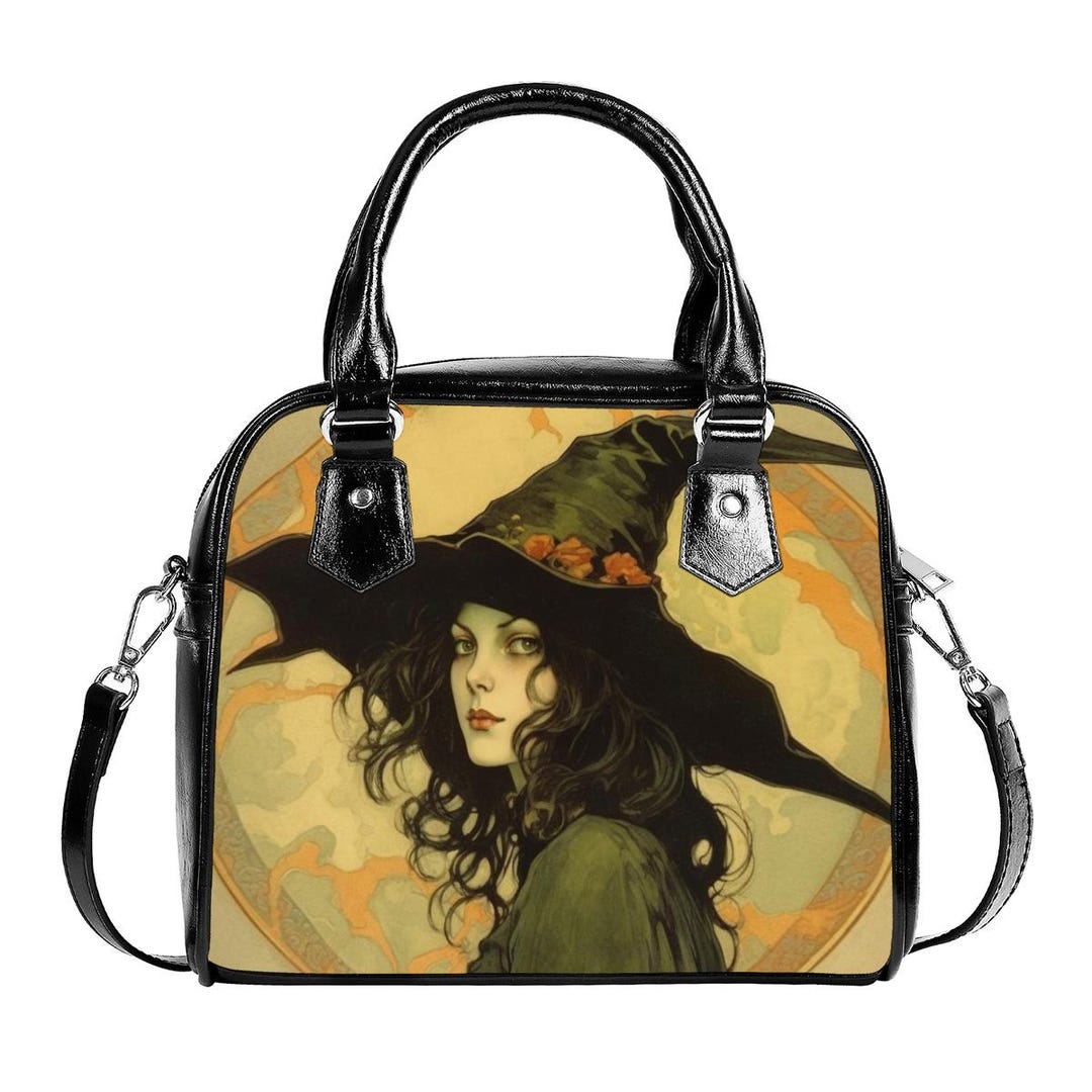 Vintage Teen Witch Handbag With Shoulder Strap PU Black Leather Purse ...