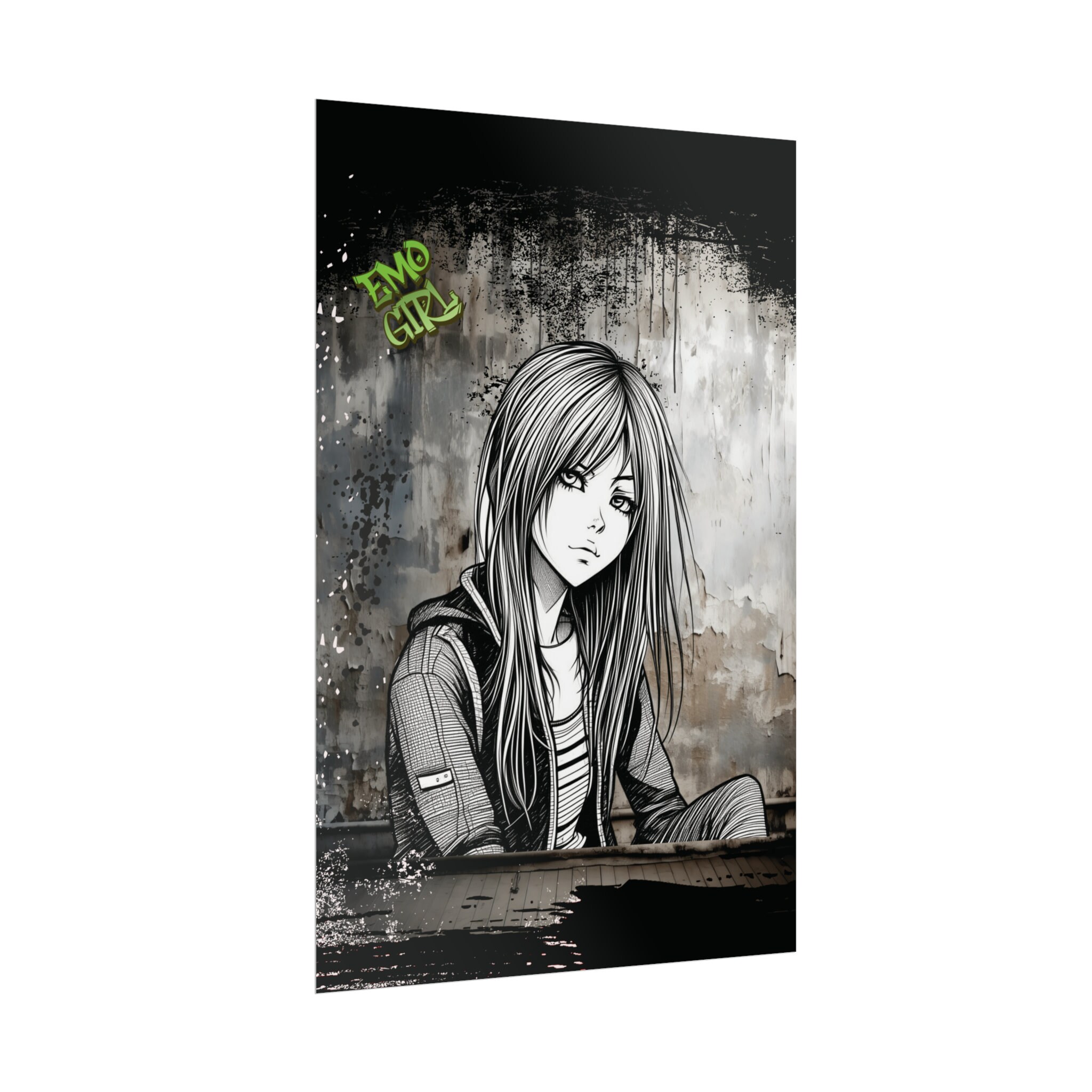 EMO GIRL Teenager sketch Art Rolled Poster matte or Semi Gloss Many ...