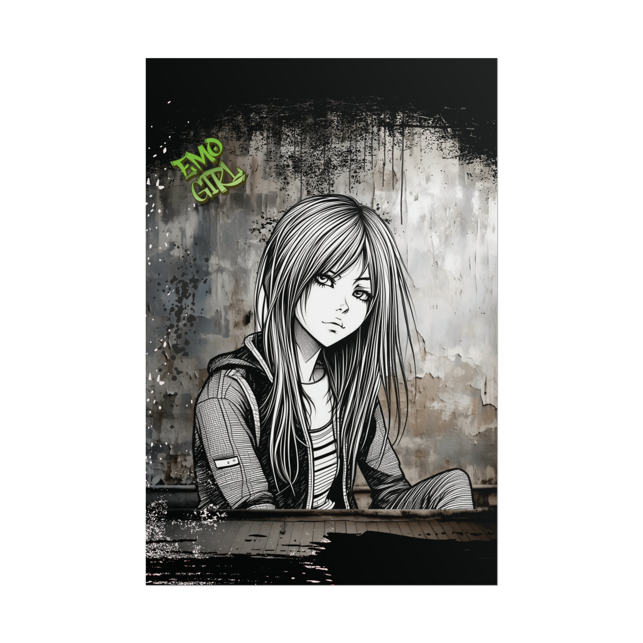 EMO GIRL Teenager sketch Art Rolled Poster matte or Semi Gloss Many ...