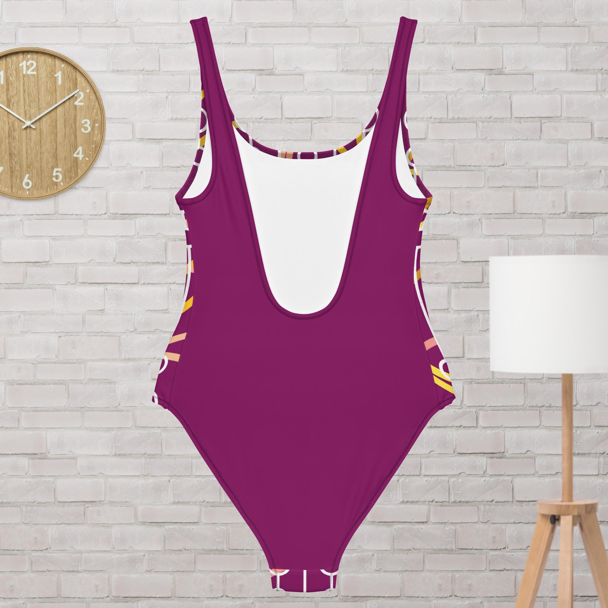 One-piece Swimsuit, Women's Chain Pattern Swimsuit, Eggplant Color ...
