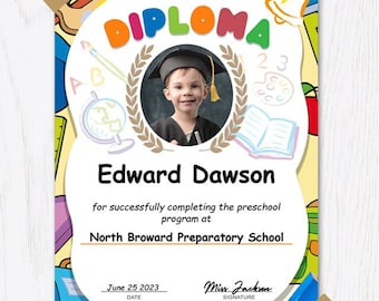 Preschool Diploma, Editable Preschool Diploma, Preschool Graduation ...