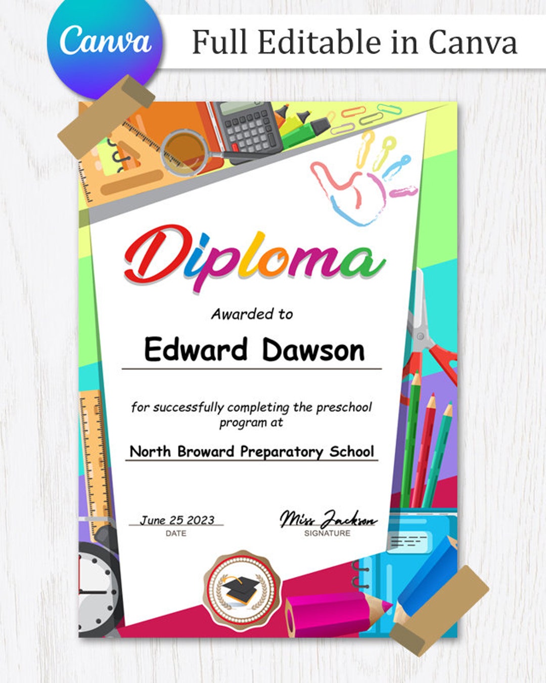 Preschool Diploma, Editable Preschool Diploma, Preschool Graduation ...