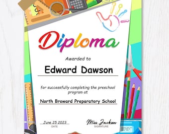 Preschool Diploma, Editable Preschool Diploma, Preschool Graduation ...