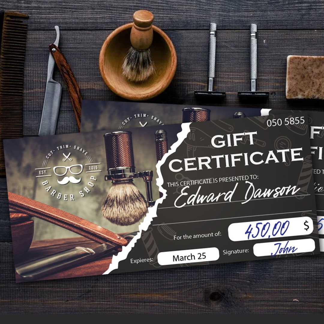 Gift Certificate to a Barbershop, Editable Gift Certificate to a ...