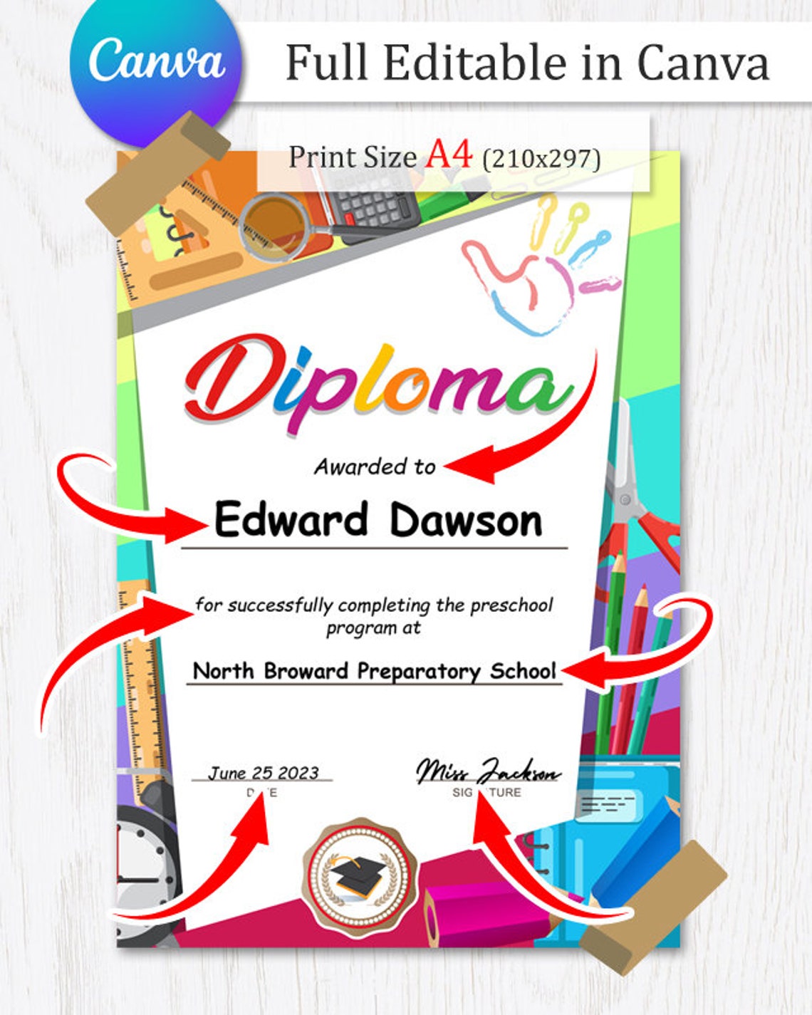 Preschool Diploma, Editable Preschool Diploma, Preschool Graduation ...