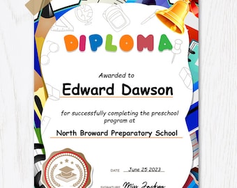Preschool Diploma, Editable Preschool Diploma, Preschool Graduation ...