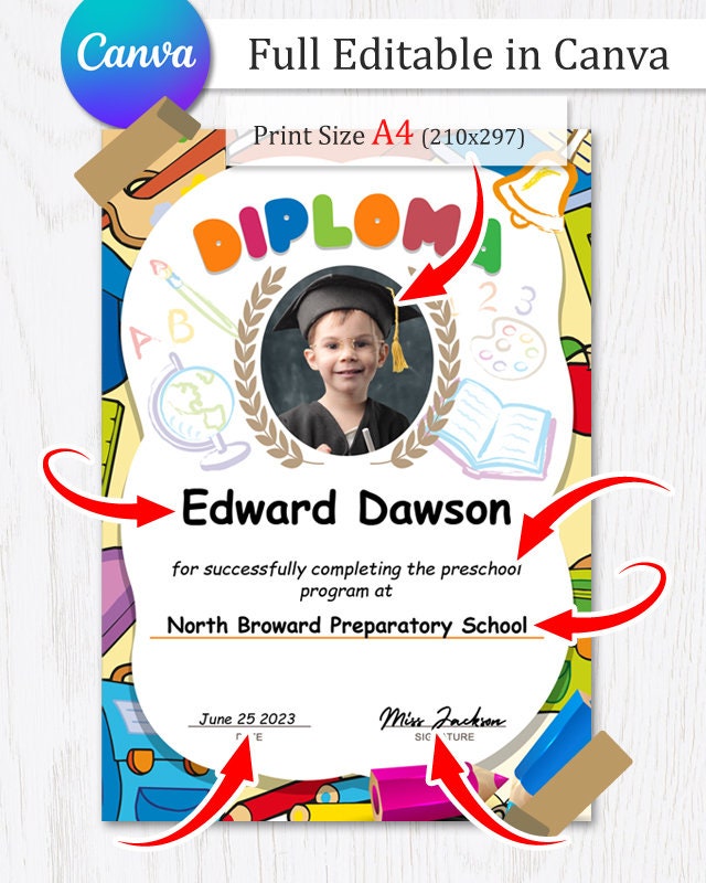 Preschool Diploma, Editable Preschool Diploma, Preschool Graduation ...