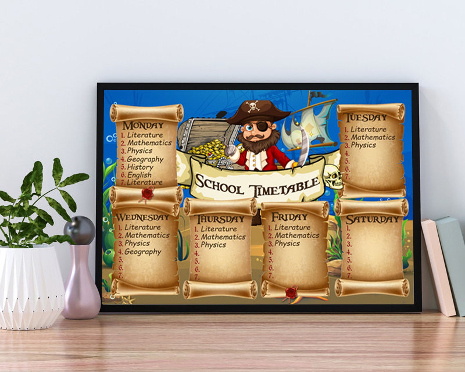Editable School Timetable for Kids, Pirate School Timetable, Printable ...