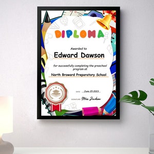 Preschool Diploma, Editable Preschool Diploma, Preschool Graduation ...