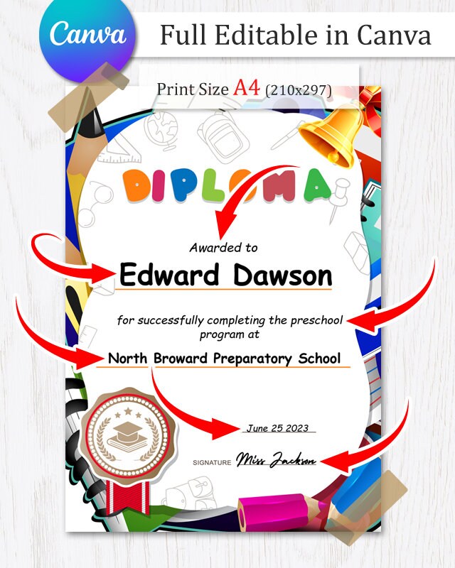 Preschool Diploma, Editable Preschool Diploma, Preschool Graduation ...