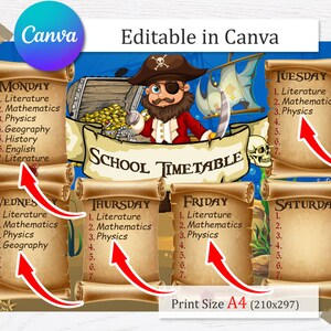 Editable School Timetable for Kids, Pirate School Timetable, Printable ...