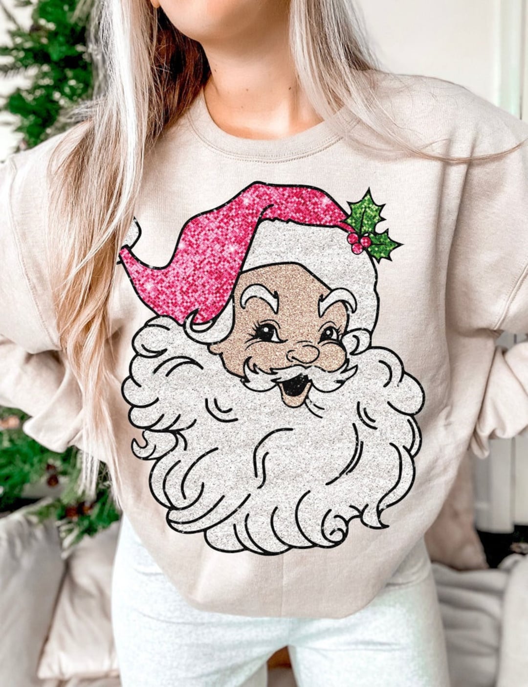 Pink Santa Claus PNG Christmas Glitter Bling PNG Christmas - Etsy