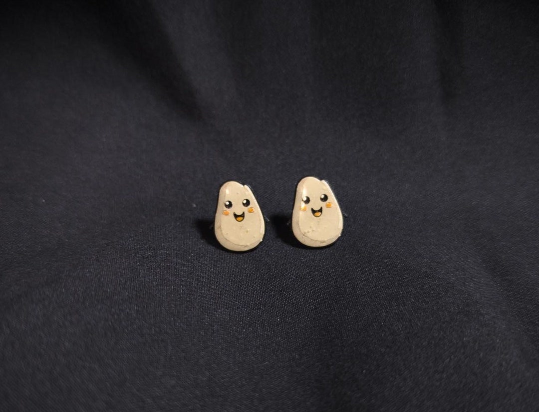Happy Potato Stud Earrings, Hand-painted Jewelry, Resin Sealed, Quirky ...