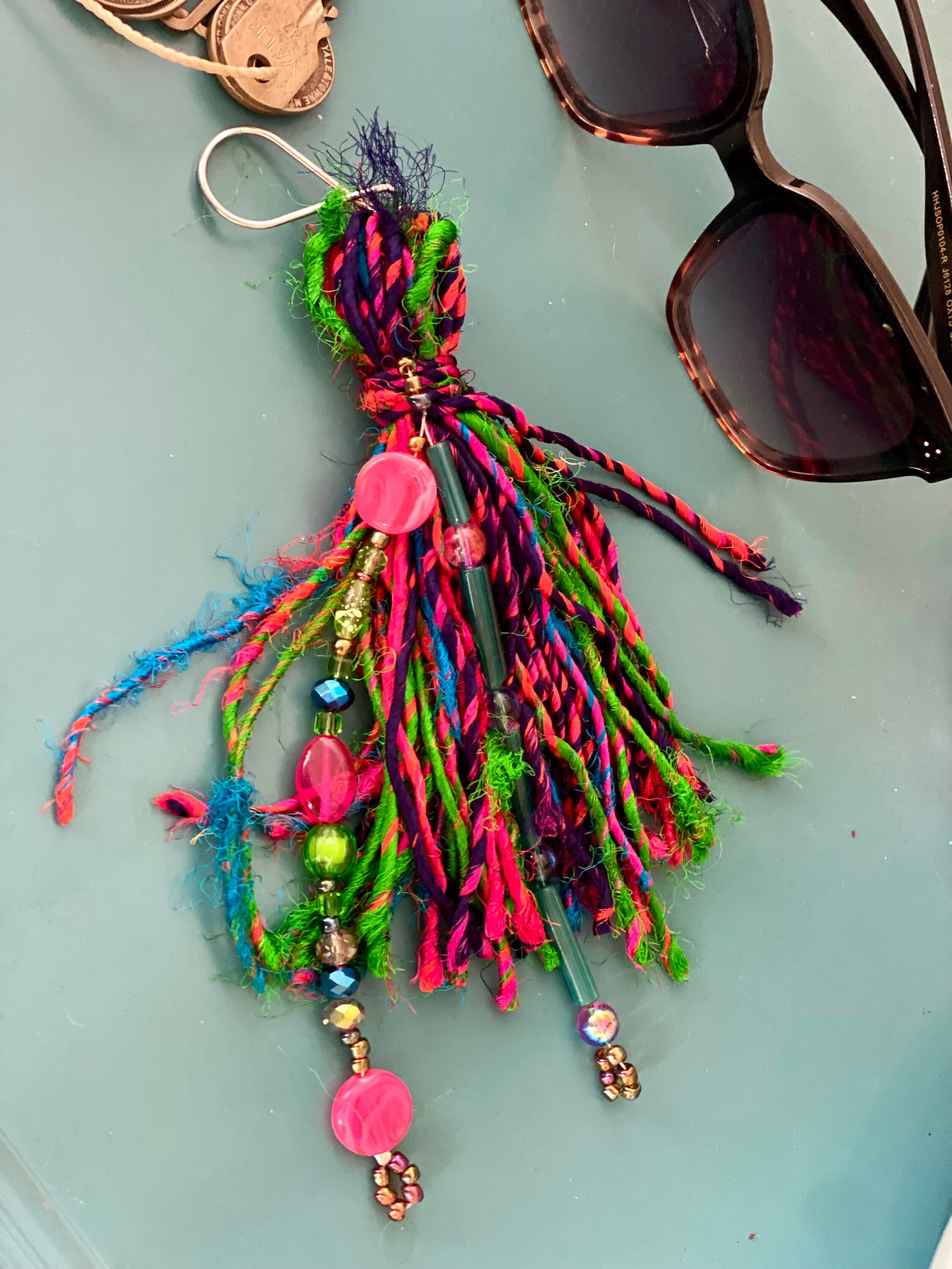 Bohemian Indian Sari Tassel Beaded Big Large Colorful Keychain Purse Handbag Bag Charm - Etsy