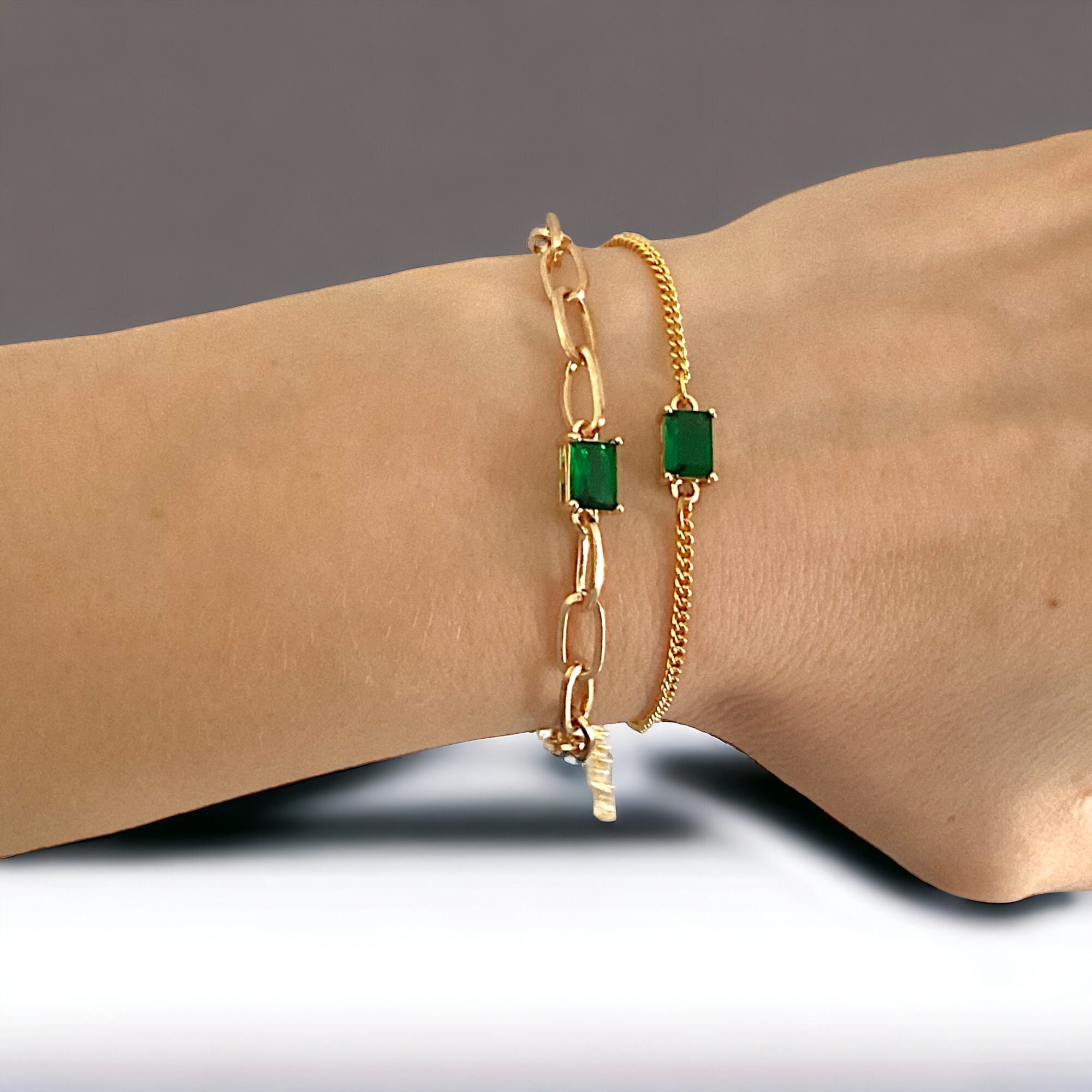 Emerald Green Gold Plated Bracelet, Emerald Jewellery, Emerald Bracelet ...