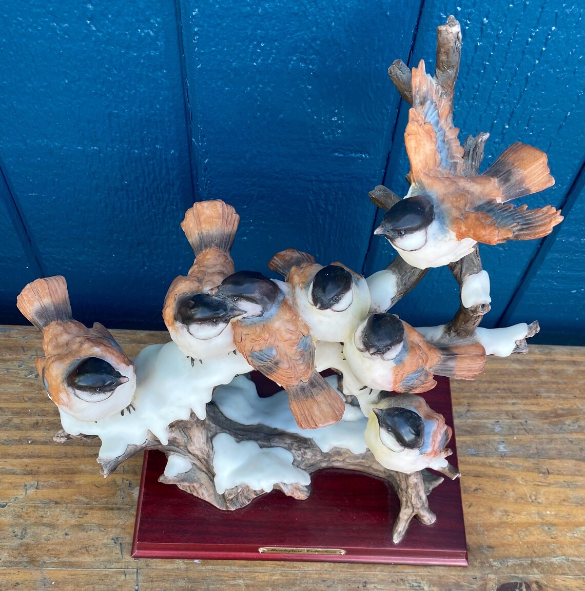 Montefiori Collection Italy Sparrows Birds on Snowy Branch Art Figurine ...