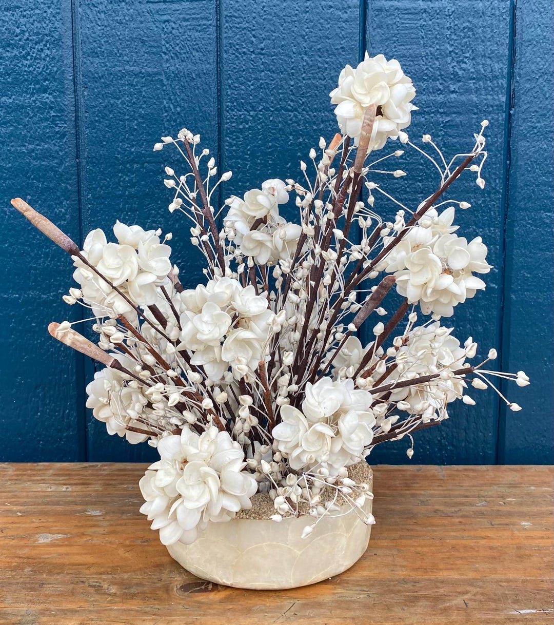 Vintage Seashell Flower Bouquet Centerpiece Capiz Shell Base Coastal ...