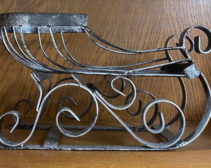 Wrought Iron Metal Holiday Sleigh Sled Decoration Brushed Pewter 11 ...