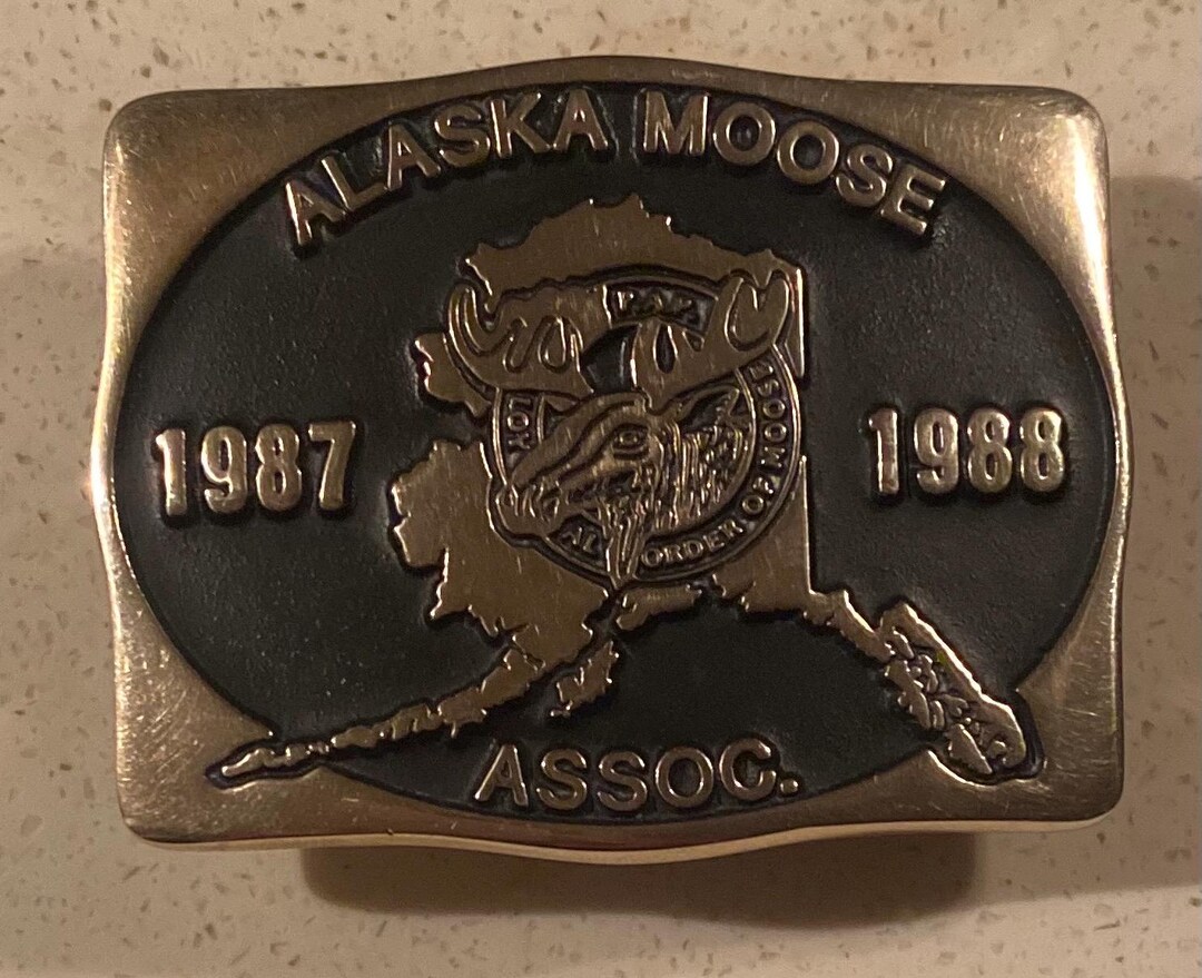 Loyal Order of Moose Solid Brass Belt Buckle, Alaska Moose Assoc. 1988 ...