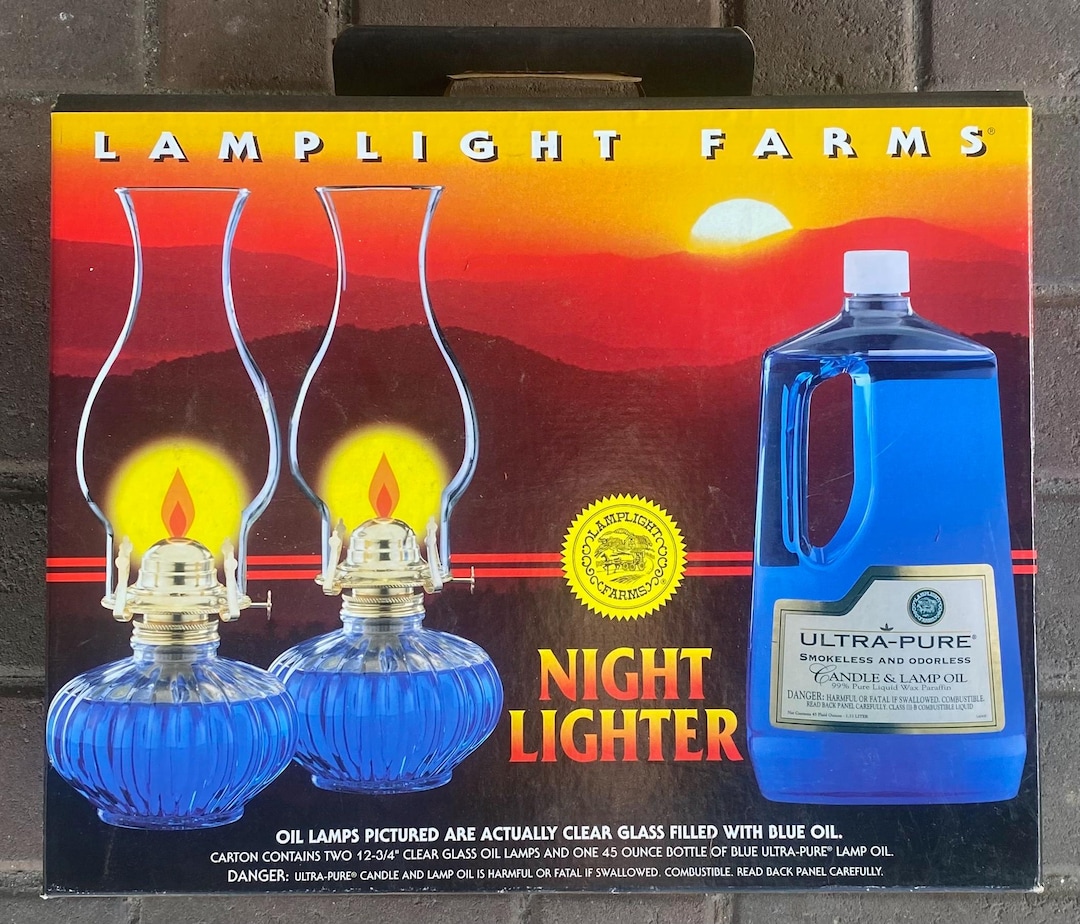 Vintage Lamplight Farms Oil Lamp Kit- 2 Clear Glass Lamps & Blue Oil - Etsy