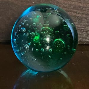 Vintage Teal/blue/green Controlled Bubble Art Glass Paperweight - Etsy