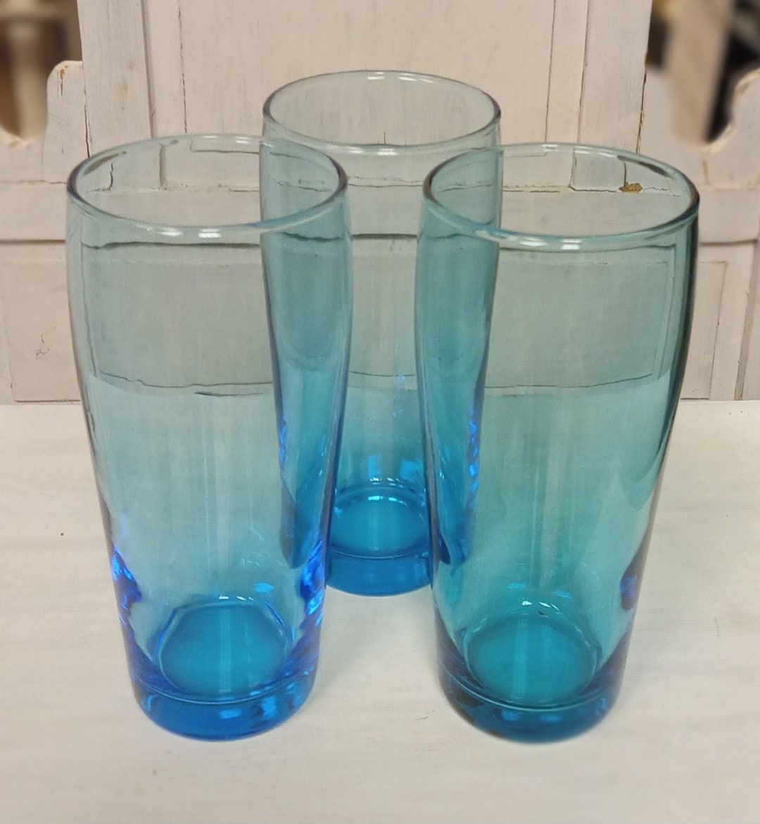 Vtg Turquoise Water Glass Tumblers 16 Oz Set of 3 - Etsy