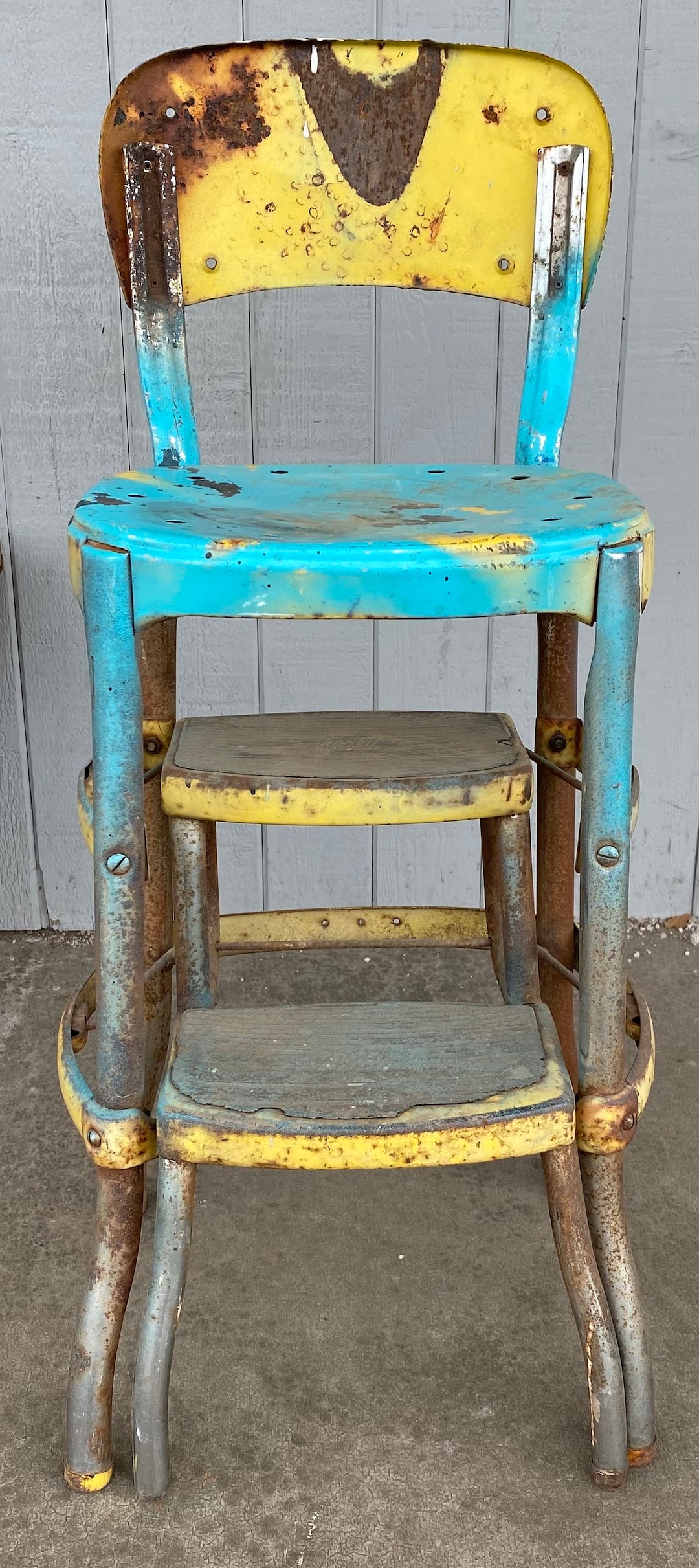 1950’s Mid Century Cosco Kitchen Step Stool Chair, Rusty Metal Chair ...