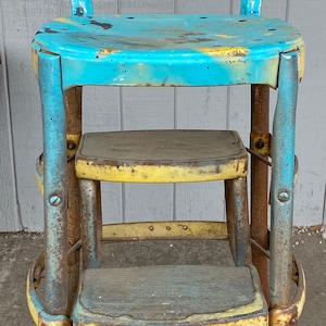 1950’s Mid Century Cosco Kitchen Step Stool Chair, Rusty Metal Chair ...